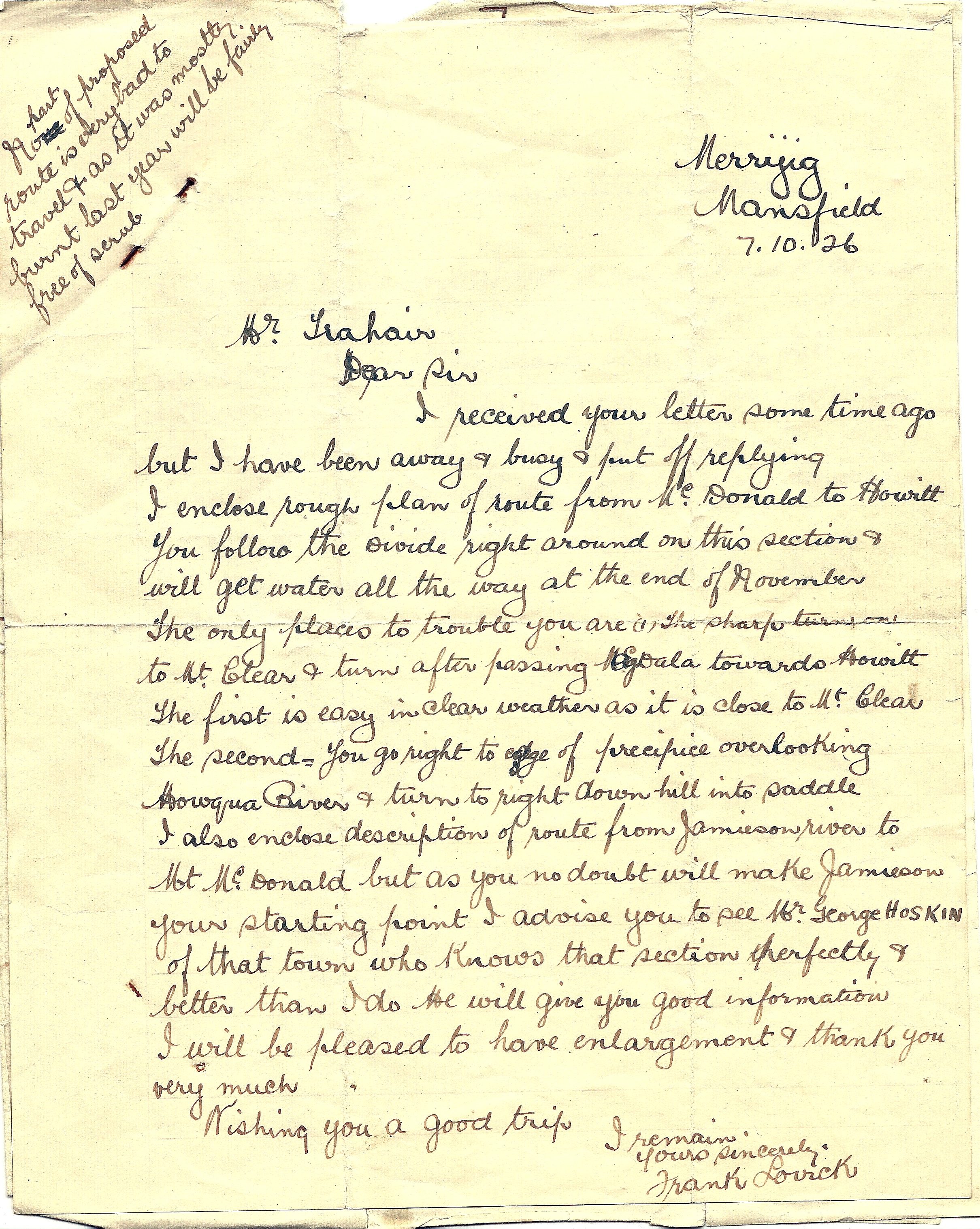 FRANK LOVICK LETTER TO ALEC TREHAIR 1926 - High Country History Hub