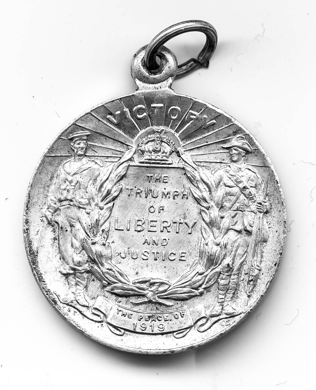 Reverse side of medallion. VICTORY The Triumph of Liberty and Justice ...
