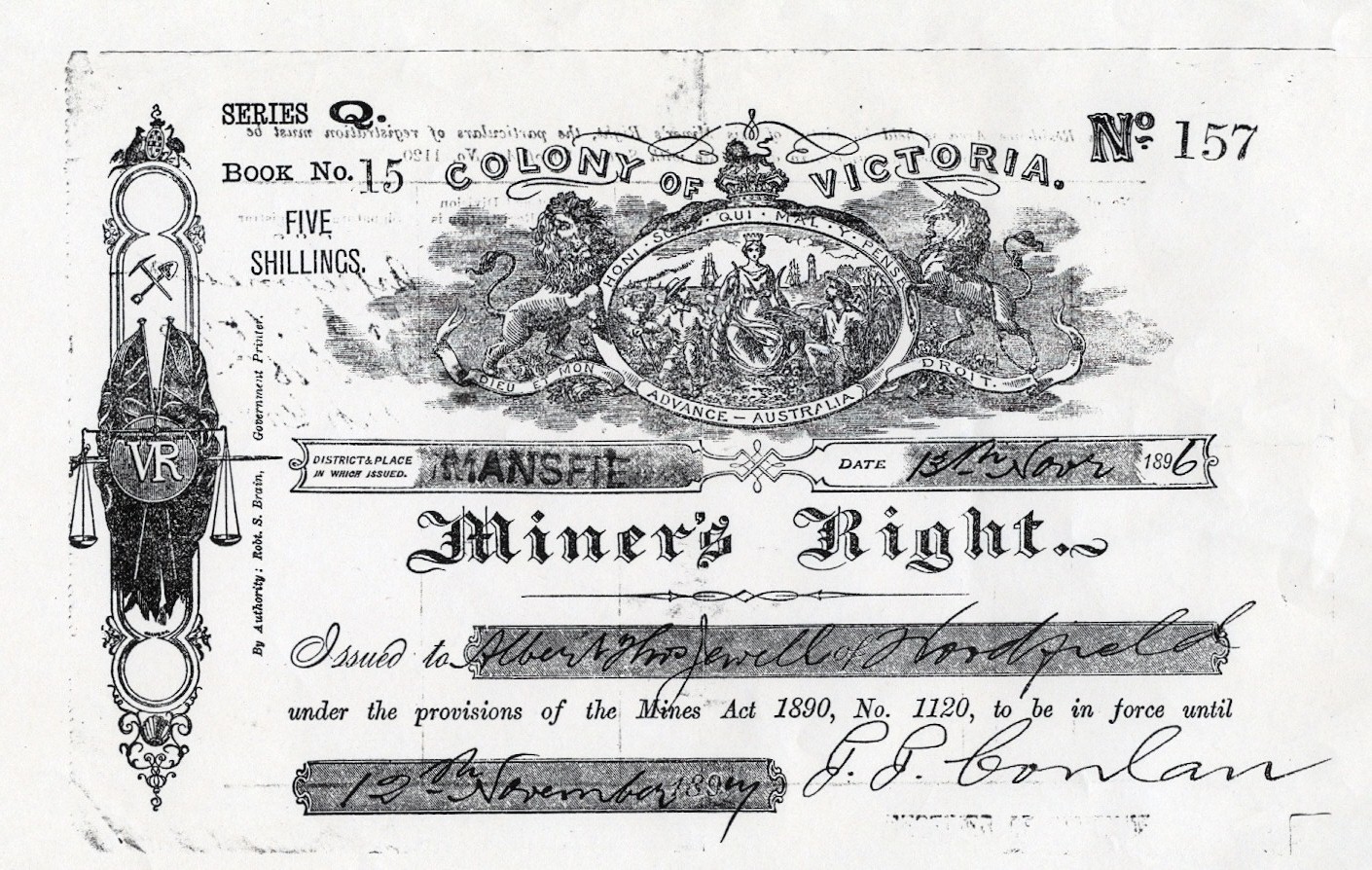 Miner's Right - certificate - High Country History Hub