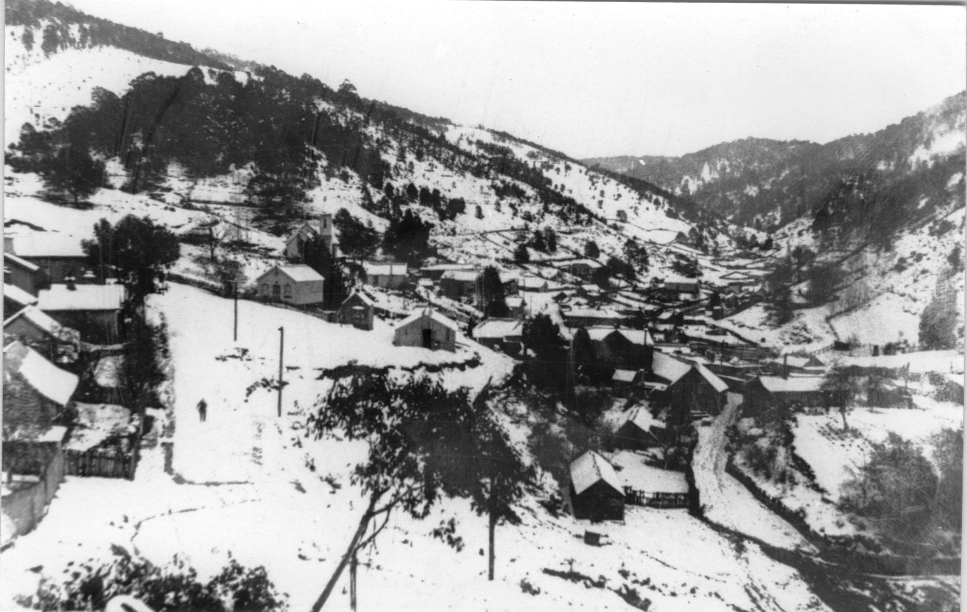 Winter scene at Woods Point - 1910. - High Country History Hub