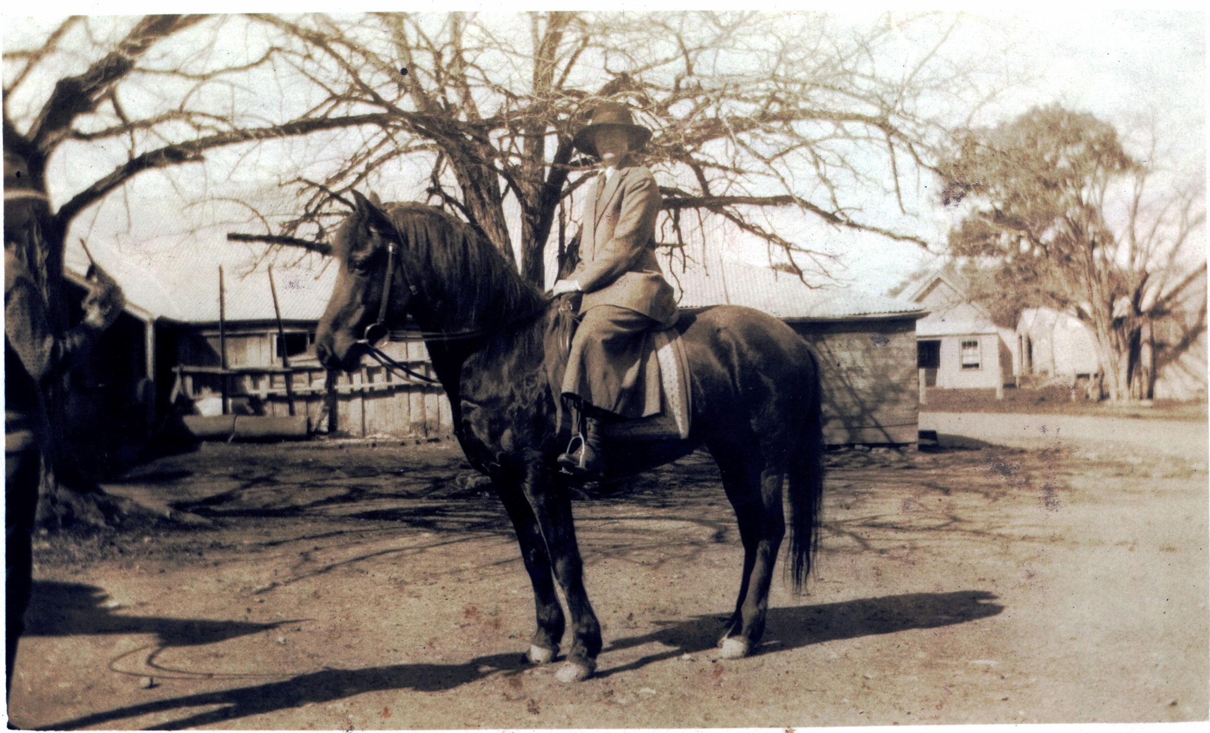Mrs Anna Bostock (on horse) at Preston Homestead - High Country History Hub