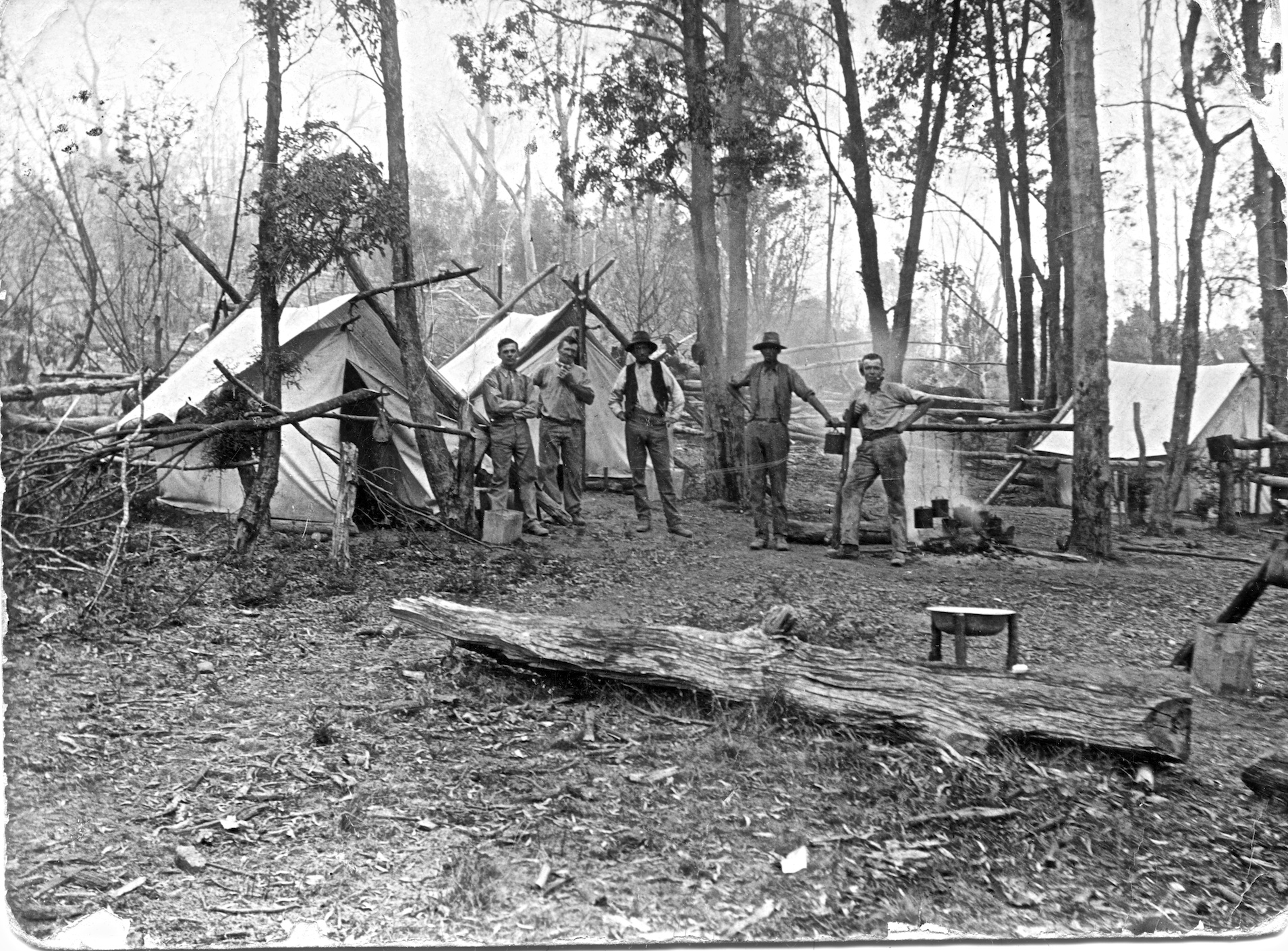 Perrin Bros, Sleeper cutters, Gippsland, in front of their camp. - High ...