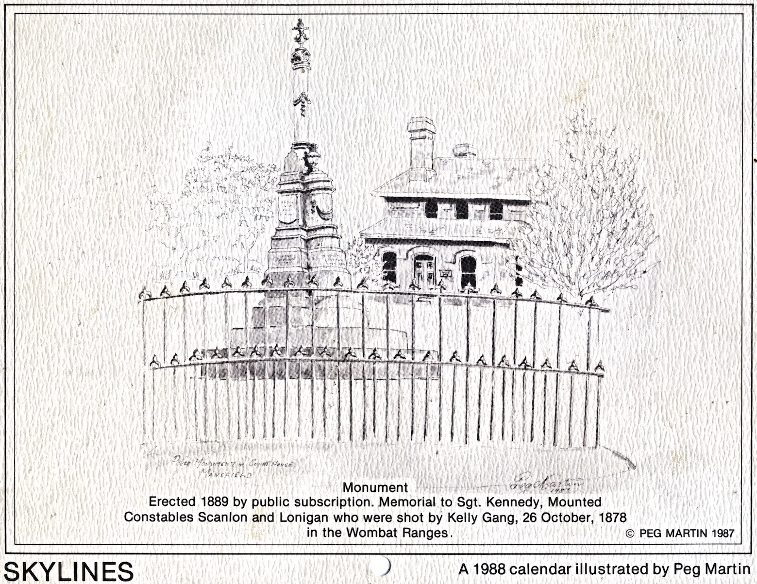 1988 Calendar sketched by Peg Martin. "Skylines" Calendar. Police ...