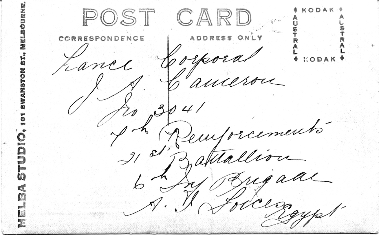 Back of Postcard, John Cameron - High Country History Hub