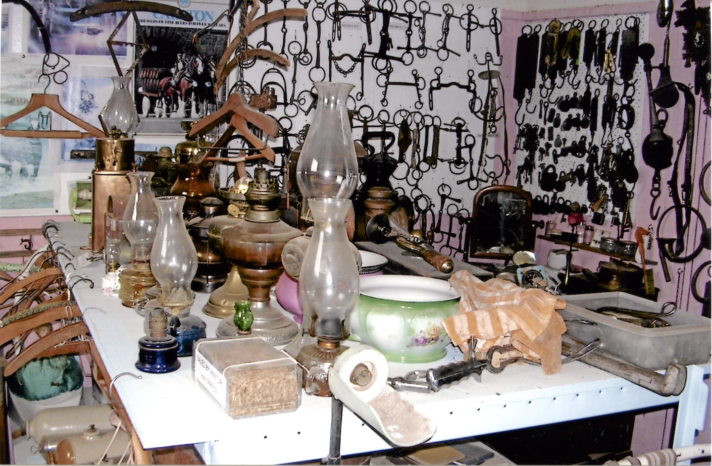 Ken Pollard Collection. Lamps, Horse bits, spring balance scales ...